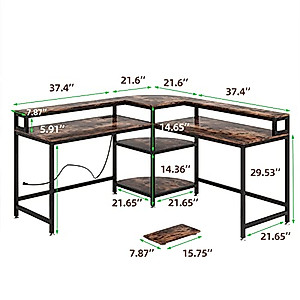 TIYASE L Shaped Desk with Power Outlet and USB Port, 59 in L-Shaped Computer Corner Desk with Storage Shelves, Home Office Desk Workstation with Monitor Stand, Tower Shelf, Rustic Brown