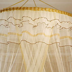 Princess Lace Style Mosquito Net, Foldable Round Bed Canopy, Bed Canopy, for Children Girls Baby Kids(Beige)