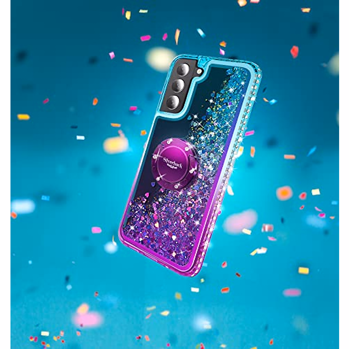 Silverback for Samsung Galaxy S23 Case, Moving Liquid Holographic Sparkle Glitter Case with Kickstand, Girls Women Bling Diamond Ring Slim Protective Case for Galaxy S23 5G - Purple