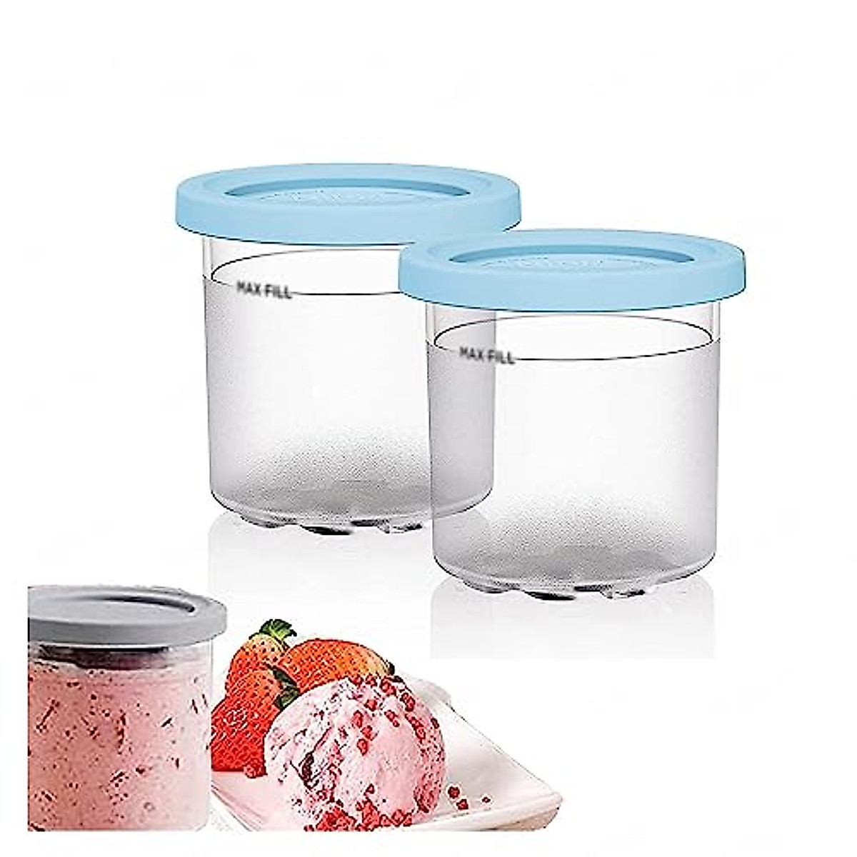 EVANEM 2/4/6PCS Creami Deluxe Pints, for Creami Ninja,16 OZ Ice Cream Pint Cooler Airtight and Leaf-Proof Compatible with NC299AMZ,NC300s Series Ice Cream Makers,Blue-2PCS