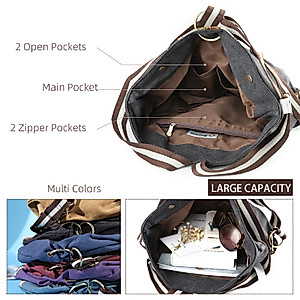 Goodhan WomCanvas Backpack Daypack Casual Shoulder Bag, Vintage Heavy-duty Anti-theft Travel Backpack(Grey Black)