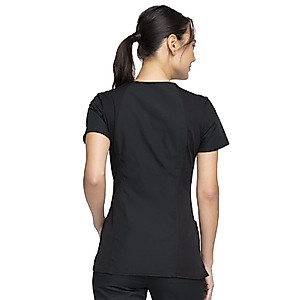 V-Neck Womens Scrubs Top Workwear Originals with Rib-Knit Back Panels WW645, M, Black