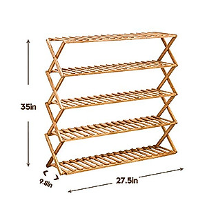 Goasis Lawn GL Bamboo 5-Tier Shoe Shelf Foldable Bamboo Shoe Rack Multifunctional Free Standing Shoe Shelf Storage Organizer