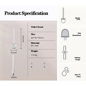 V-SHWAS Toilet Brush and Holder, Silicone Toilet Bowl Brush with Ventilated Holder Cleaning Supplies Toilet Cleaner Brush Bathroom Accessories （White