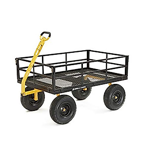 Gorilla Carts GOR1400-COM Steel Utility Cart, Heavy-Duty Convertible 2-in-1 Handle and Removable Sides, 12 cu ft, 1400 lb Capacity, Black