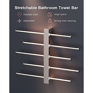 5-Tier Bridge Sliding Bathroom Towel Bar 16 Inch, ZUEXT Brushed Nickel Finished Stainless Steel Towel Holder Hanger, Wall Mounted Adjustable Hand Towel Rod for Washroom Kitchen, 1.5" Tube Towel Racks