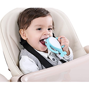 Smily Mia Nora Narwhal Soft Silicone Teething Toy/Toothbrush with Two Handles for 3M+ Babies Teething Pain Relief, Pink