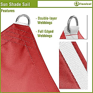 FLORALEAF Sun Shade Sail 16' X 24' Rectangular Terylene Waterproof UV Block Canopy 260GSM for Outdoor Patio Lawn Garden Backyard, Red