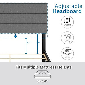 Boyd Sleep Ravenna Gray Linen Queen Size Fully Upholstered Platform Bed Frame with Adjustable Headboard - Easy Assembly, Noise Free, Modern Design, Durable & Sturdy Mattress Support