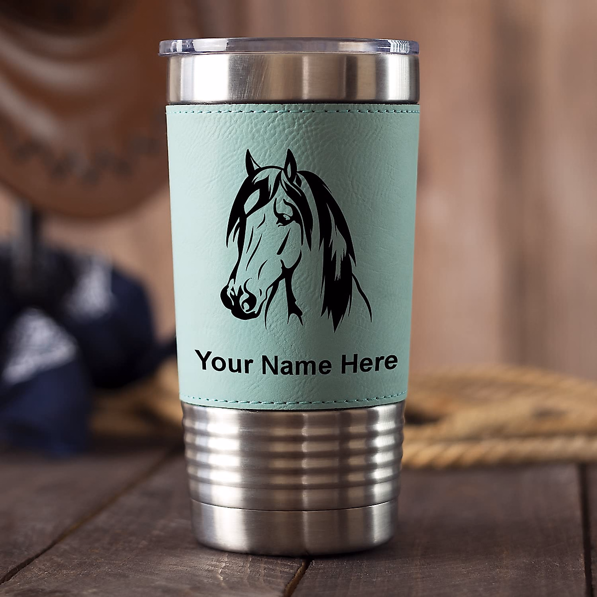 LaserGram 20oz Vacuum Insulated Tumbler Mug, King Crown, Personalized Engraving Included (Faux Leather, Black)