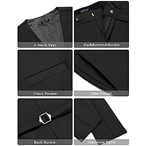COOFANDY Mens Slim Fit 3 Piece One Button Business Wedding Prom Suits Blazer Tux Vest & Trousers Black X-Large