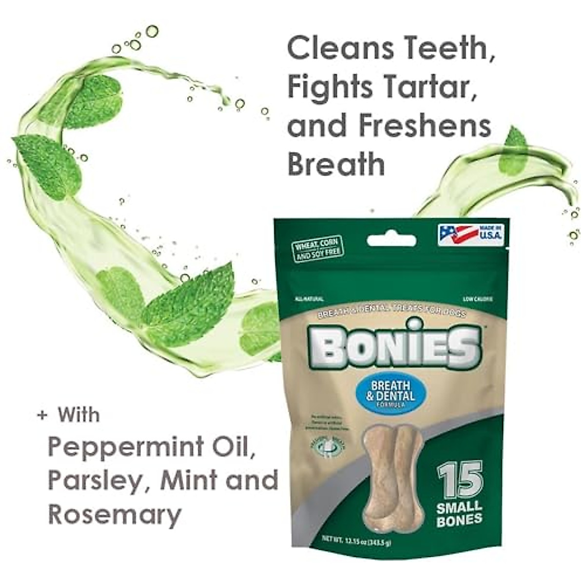 Bonies Natural Breath and Dental Formula Treats for Dogs, Made in USA - All Natural - Freshens Breath - Low Calories - for Dog Chicken Flavor, 20 Mini Bones