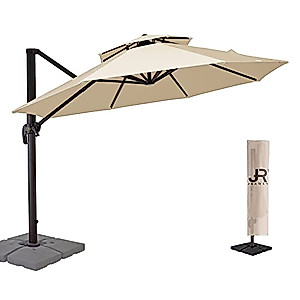 JEAREY 9FT Cantilever Patio Umbrellas Double Top Outdoor Umbrella Heavy Duty Offset Sun Umbrella with Umbrella Cover for Garden, Deck, Backyard and Pool, Beige