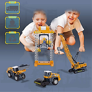 CloverCat Construction Toys for Kids - Toy Construction Vehicles Playset with Excavator, Tractor Truck, Backhoe, Crane, Dump Trucks - Great Birthday Gift for 3 4 5 Year Old Boys & Toddlers (Set 3)