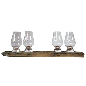 Bourbon Barrel Stave Flight Board with Four Glencairn Glasses