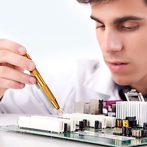 ANCIRS 3 Pack Stainless Steel 4-Claw Pick up Tool for Small Parts Pickup, 4 Prongs Grabber for Tiny Objects in Home, Office - IC Chip, Electronic Components, Nails Clamping- Gold & Silver & Blue