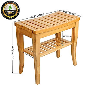 Hossejoy Bamboo Shower Bench Seat Wood Spa Bath Luxury Organizer Stool Shower Chair with Storage Shelf, Perfect for Indoor or Outdoor (19''x10.2''x17.7'')