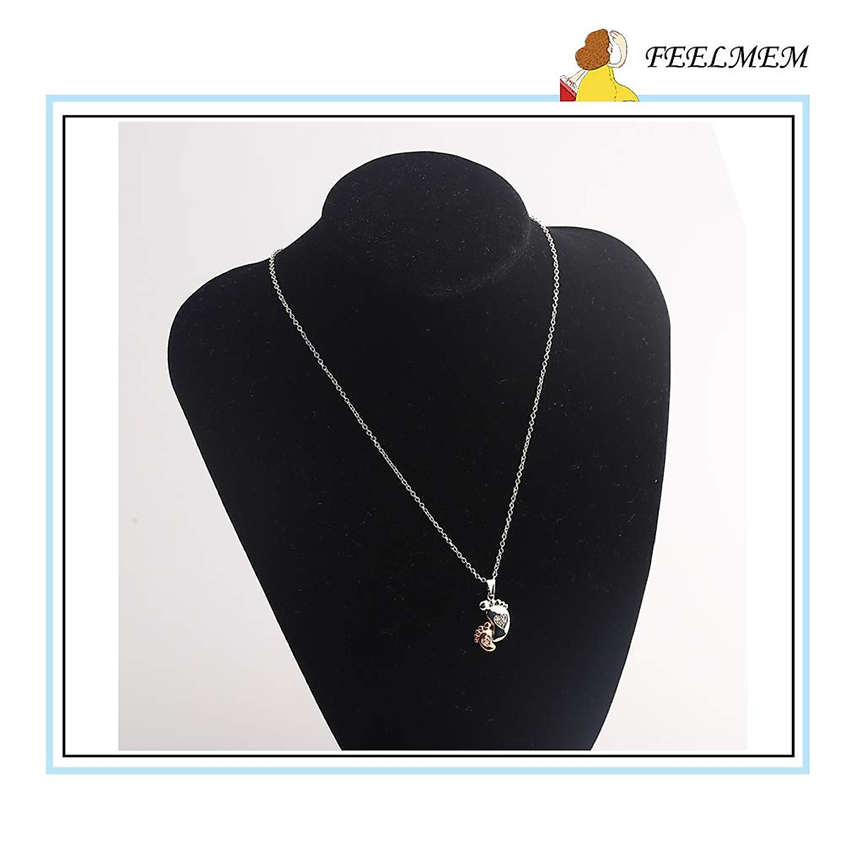FEELMEM New Mom Gifts Baby Feet Footprint Necklace for New Mother Mommy to Be Pregnancy Announcement Gift(neck- Cooper footprint)