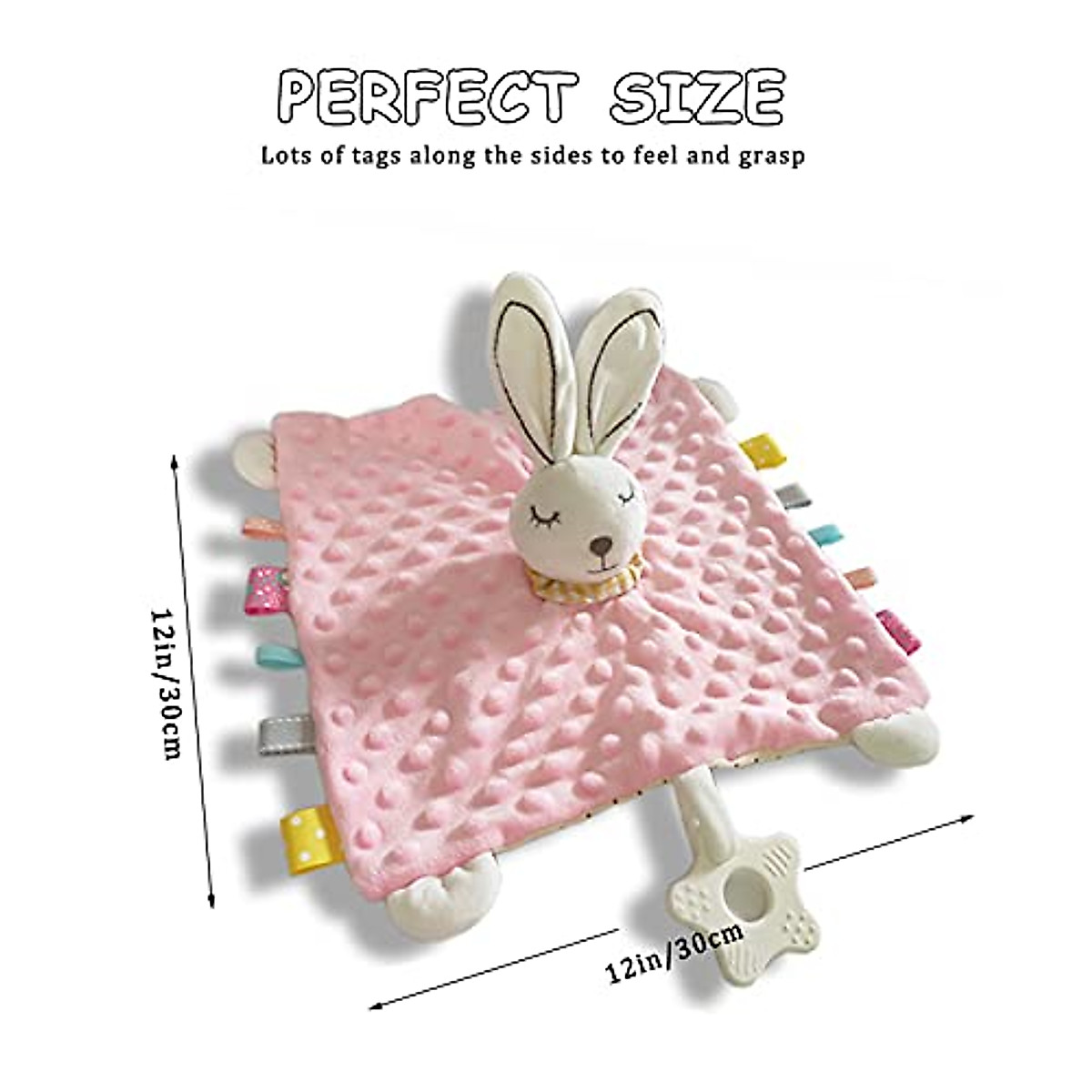 Upalupa Bunny Lovey Blanket and Minky Dot Fabric Tags Security Blanket, Pink