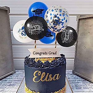 Graduation Balloons Blue 2023 40pcs 12 Inch Royal Blue White Black Confetti Latex Helium Congrats Grad Balloons for Grad Party Decorations Supplies