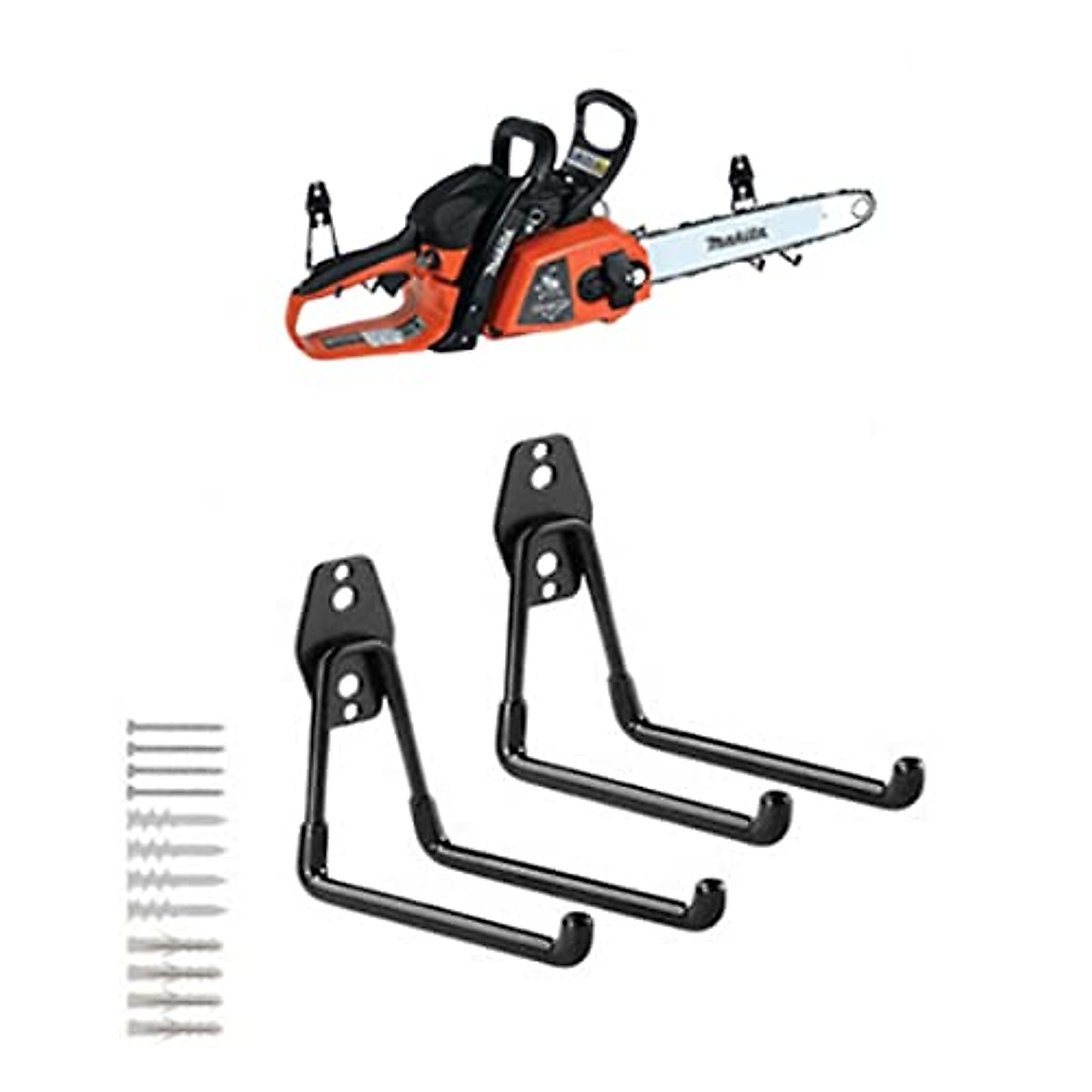 zoele Wall Mount Chainsaw Hanger, Chainsaw Holder Rack, Chainsaw Wall Hook, Garden Power Tool Hanger Garage Tool Storage Organizer Utility Hooks (2 Pcs L)
