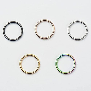 Afftiny 16G Gold Small Nose Rings 7MM Hoop Earrings Hinged Clicker Hypoallergenic Stainless Steel Cartilage Piercing Ring