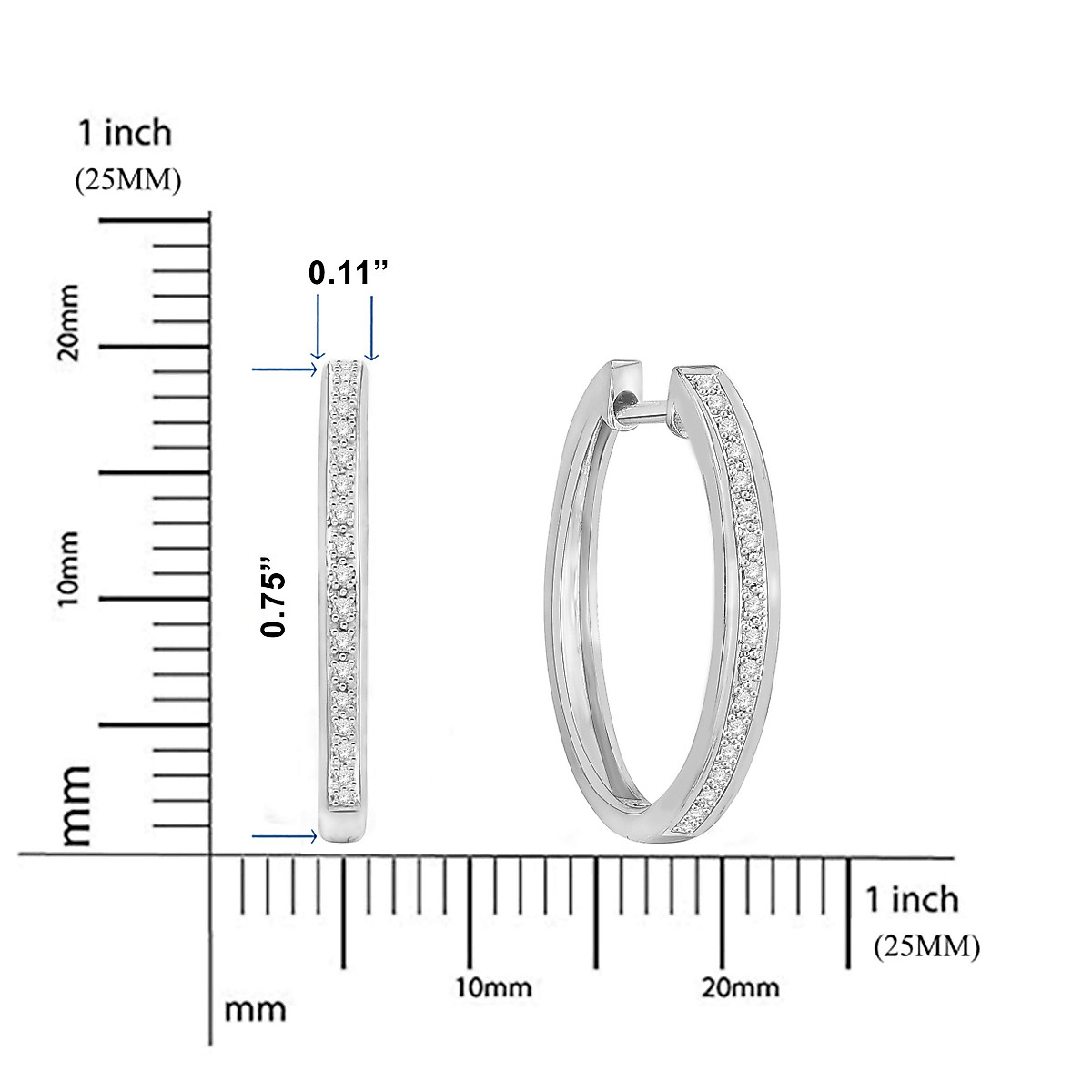 NATALIA DRAKE 1/10 Cttw Small Hoop Diamond Earrings for Women in Rhodium Plated 925 Sterling Silver