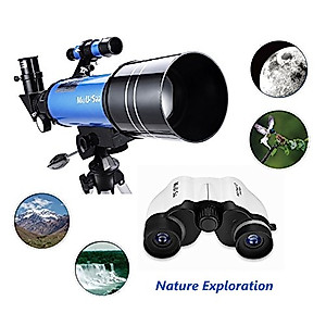 MaxUSee 70mm Refractor Telescope + 8X21 Compact HD Binoculars for Kids and Astronomy Beginners, Travel Telescope for Moon Stars Viewing Bird Watching Sightseeing