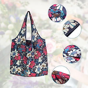 8Pcs Reusable Grocery Bags, 13.78x3.15x18.11" Foldable Floral Grocery Bags 190T Washable Groceries Shopping Tote Bags Sets Large Colorful Folding Reusable Bags with Zipper Fashion Handles Bags Bulk