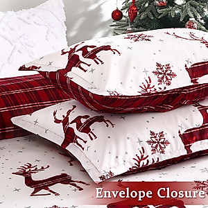 STARBEDIA Christmas Duvet Cover King, Soft Brushed Microfiber Comforter Cover Sets, Reindeer Printed Holiday Theme Bedroom Decorative Bedding (King Size, Red Plaid Deer)