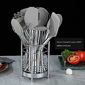 38 Piece Silicone kitchen Cooking Utensils Set with Utensil Rack, Silicone Head and Stainless Steel Handle Cookware, Kitchen Tools for Utensil Sets, Non-Stick kitchen Gadgets, Dishwasher Safe(Silver)
