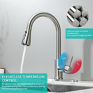 Kitchen Faucet with Pull Down Sprayer Kitchen Sink Faucets Stainless Steel Pull Out Kitchen Faucets Single Handle Deck Mount Brushed Nickel Kitchen Sink Faucets for Farmhouse Camper RV Laundry