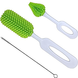 Baby Bottle Cleaning Brush, Set of 3 Silicone Bottles Cleaner - Bottle, Nipple and Straw Brushes