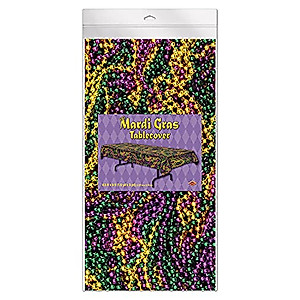Beistle Mardi Gras Beads Tablecover, 54-Inch by 108-Inch