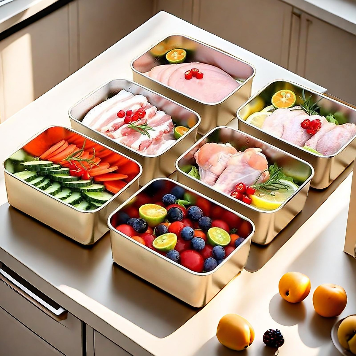 Ceiteo 6Pcs Stainless Steel Food Storage Containers with Lids, Outdoor lunch box Stainless Steel Bowl with Airtight Lids for Picnic Travel, Reusable & Stackable