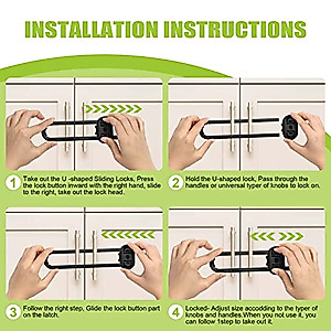 6-Pack Safety Cabinet Locks for babies, Child safety cabinet locks, baby Proof Cabinet latches, Adjustable U-Shaped Sliding Child locks for Closet cabinets Knob Handle