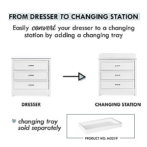 DaVinci Charlie 3-Drawer Dresser in White , 35x20x34 Inch (Pack of 1)