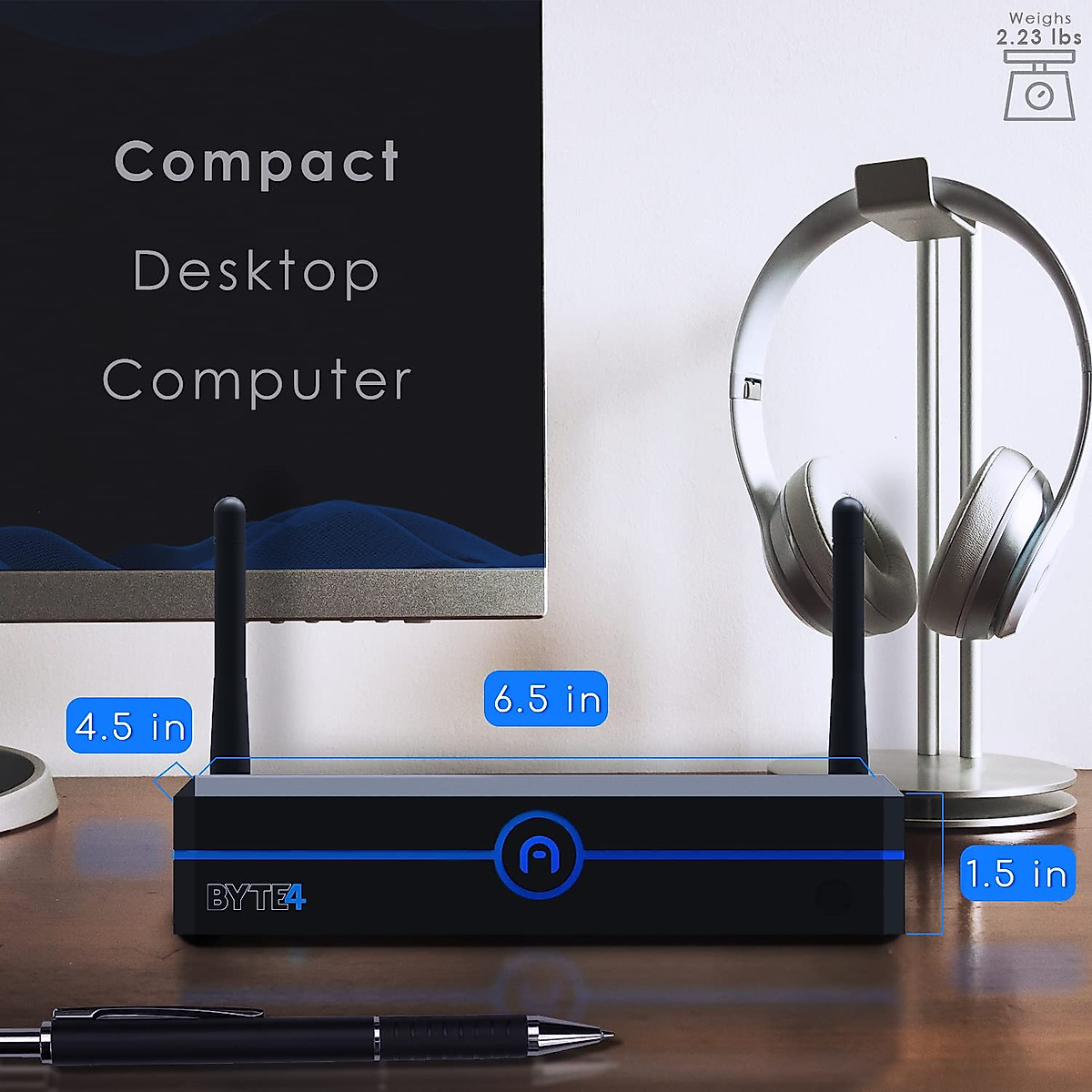 AZULLE Byte4 Pro Fanless Mini Desktop PC 4GB/64GB with Keyboard - Business & Home Powerful Portable Computer, WiFi, Ethernet, Windows 10 Pro