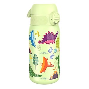 Ion8 Kid's Stainless Steel Water Bottle - Food-Safe and Odor Resistant - Fits Car Cup Holders, Backpack Pockets and More, 14 oz / 400 ml (Pack of 1) - Dinosaurs