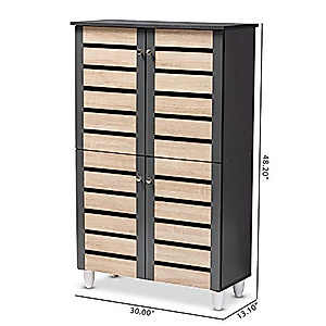 BOWERY HILL Mordern Two-Tone Oak Wood 4-Door Shoe Cabinet in Dark Gray