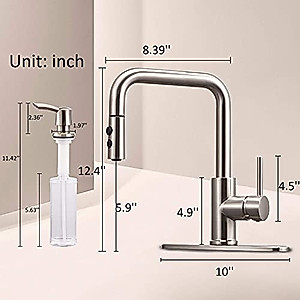 Kitchen Faucet with Pull Down Sprayer and Soap Dispenser Kitchen Sink Faucet with Soap Dispenser Single Lever Brushed Nickel Low Pull Out Faucets for Kitchen Sink with Soap Dispenser