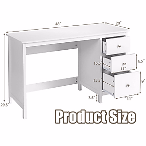 Tangkula White Desk with Drawers, Modern Home Office Computer Desk with Storage Drawers & Spacious Desktop, Compact Writing Study Desk Laptop Desk for Bedroom, Multipurpose Workstation