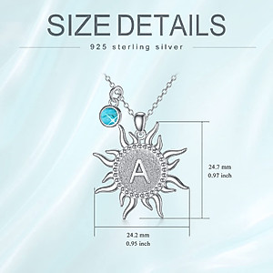 BETHZA Sun Initial Necklace 925 Sterling Silver Natural Turquoise A to Z Letters Sun Pendant 26 Alphabet Jewelry for Women Girlfriend Wife Mom-A
