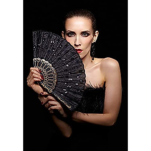 Hithop Hand Fan (Black) - Elegant Fabric Folding Hand Fan - Snaps Open, Easy to Handle. Cools effortlessly. Perfect Ballet and Dance Fan.