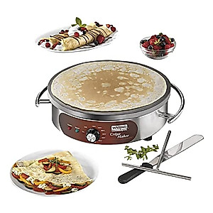 Waring Commercial WSC160X 16" Electric Crepe Maker, Cast Iron Cooking Surface, Stainless Steel Base, Includes Batter Spreader and Spatula, 120V, 1800W, 5-15 Phase Plug