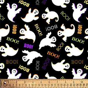 DAVID TEXTILES Halloween Ghosts Boo! Cotton Fabric by The Yard, Black (DX-0738-1C-1)