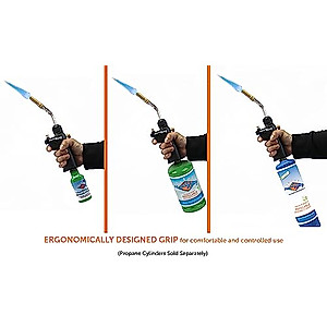 Flame King FK-028CGA High Intensity Propane Torch Head for Soldering, Brazing, Plumbing, Lighting Charcoal/Fire Pits,Compatible with 1LB Cylinders, MAPP, and MAP-PRO