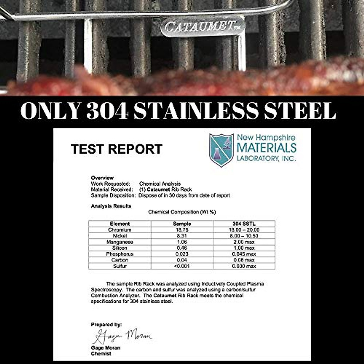 Cataumet BBQ Rib Rack and Beer Can Chicken Holder Smoking Rack Fits Big Egg Style Grills Ovens and Smokers Made with Genuine 304 Stainless Steel