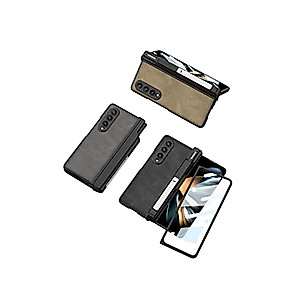 BAILI Samsung Galaxy Z Fold4 Leather Case with S Pen Holder & Screen Protector,Integrated Shell and Membrane Galaxy Z Fold4 Case,360° All-Inclusive Cover Attached Kickstand for Galaxy Z Fold 4 Grey