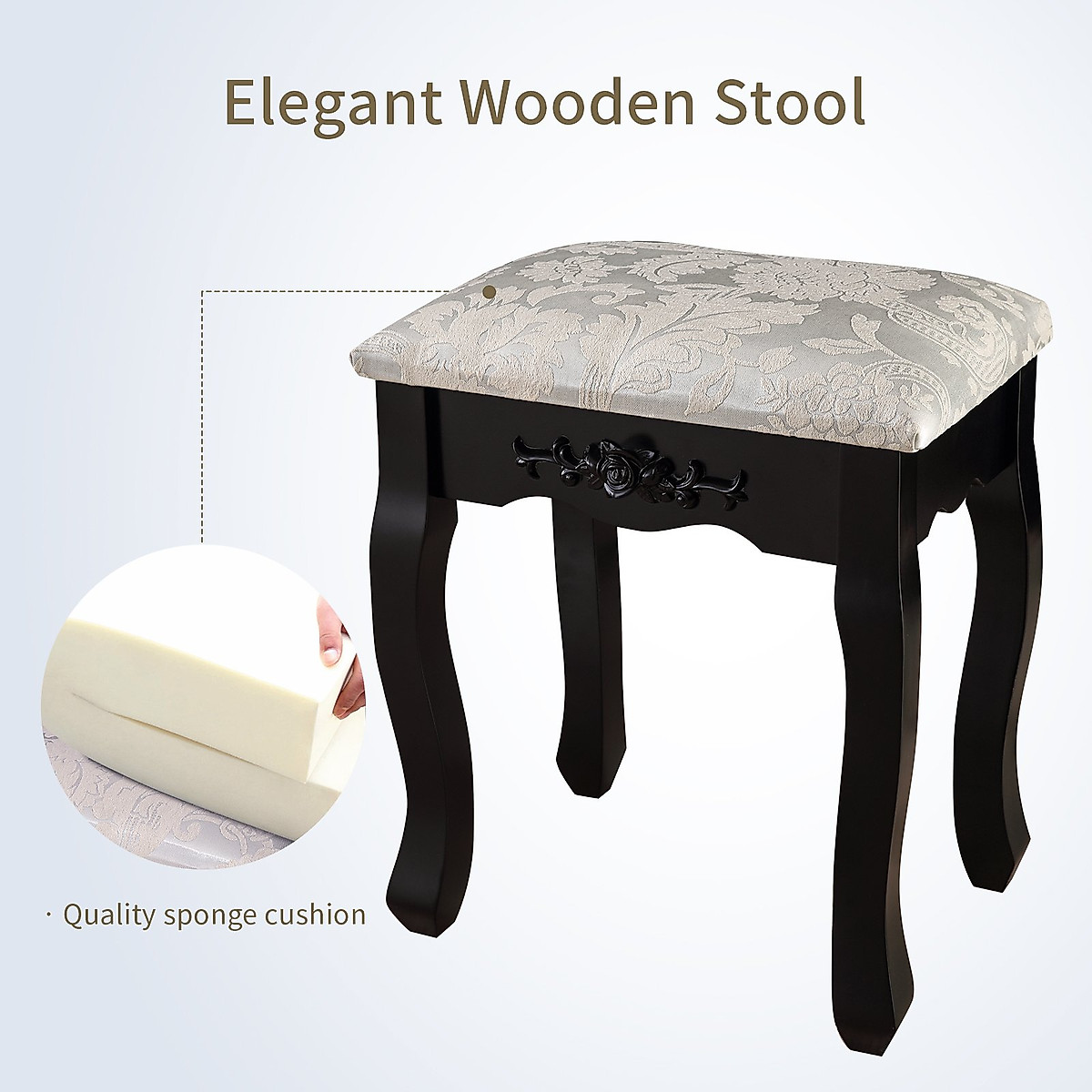 mecor Vanity Table Set/Oval Mirror,Wood Makeup Table w/4 Drawer Storage,Bedroom Dressing Table with Cushioned Stool for Girls Women Black